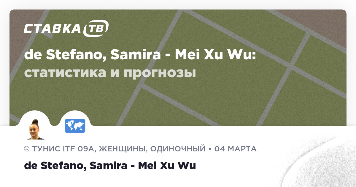 de Stefano, Samira - Mei Xu Wu: прогнозы 4 марта 2023 | СТАВКА TV