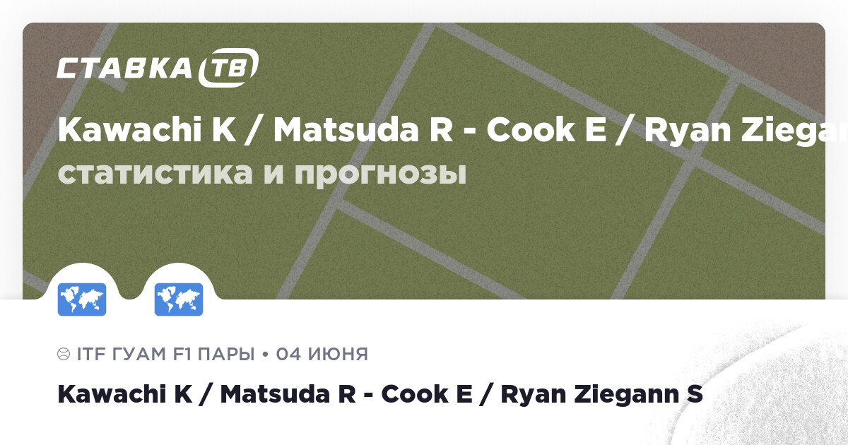 Kawachi K / Matsuda R - Cook E / Ryan Ziegann S: прогнозы 4 июня 2024 | СТАВКА TV