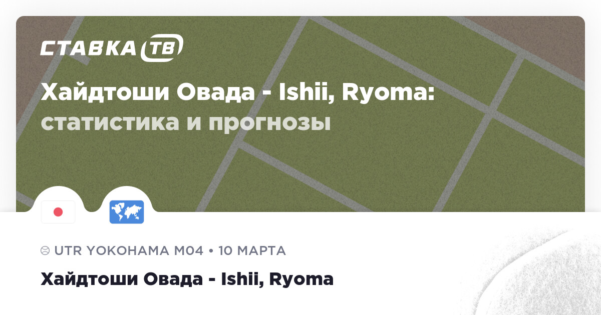 Хайдтоши Овада - Ishii, Ryoma: прогнозы 10 марта 2025 | СТАВКА TV