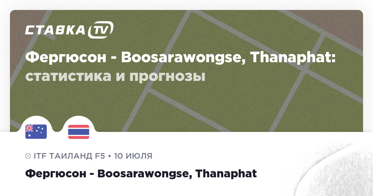 Фергюсон - Boosarawongse, Thanaphat: прогнозы 10 июля 2024 | СТАВКА ТВ