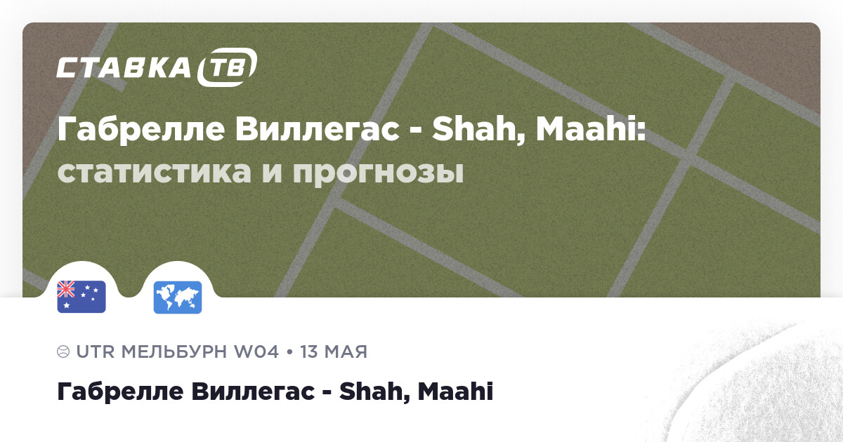 Габрелле Виллегас — Shah, Maahi: прогнозы 13 мая 2025 | СТАВКА ТВ