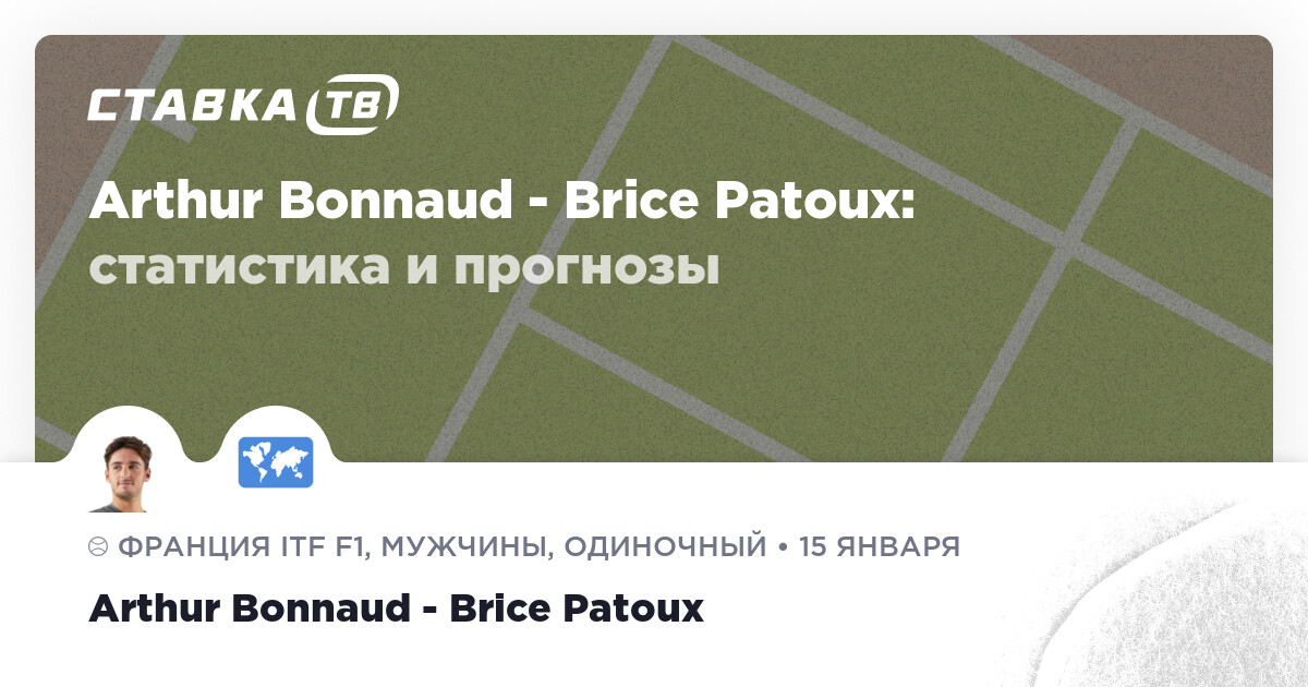 Arthur Bonnaud - Brice Patoux: прогнозы 15 января 2023 | СТАВКА TV