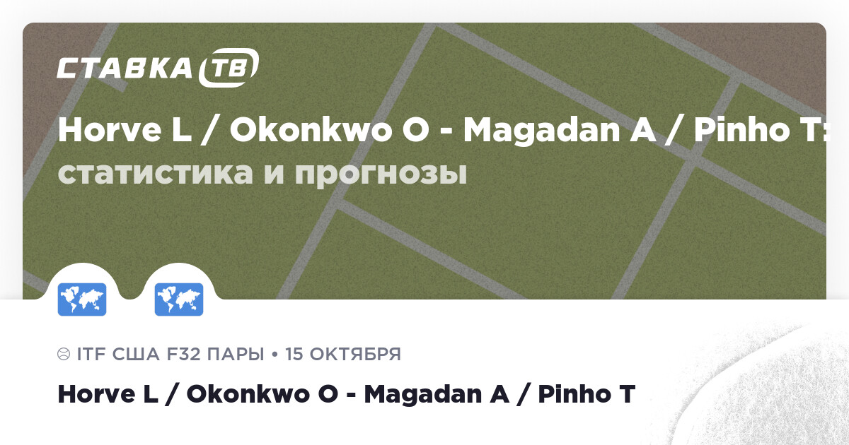 Horve L / Okonkwo O - Magadan A / Pinho T: прогнозы 15 октября 2024 ...