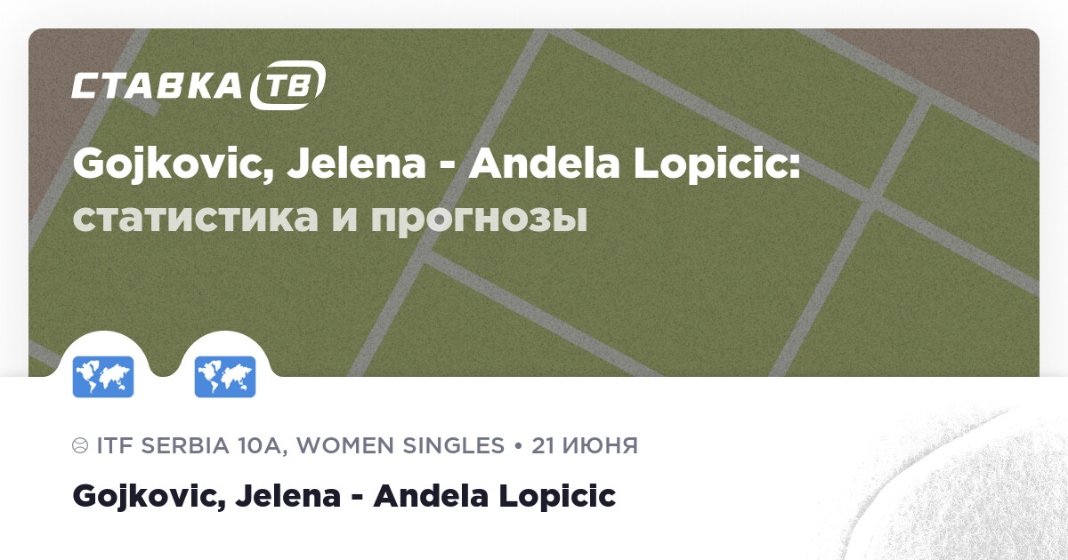 Gojkovic, Jelena - Andela Lopicic: прогнозы 21 июня 2023 | СТАВКА TV