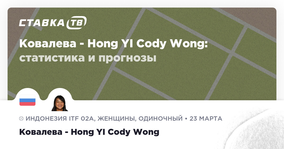 Ковалева - Hong YI Cody Wong: прогнозы 23 марта 2023 | СТАВКА TV